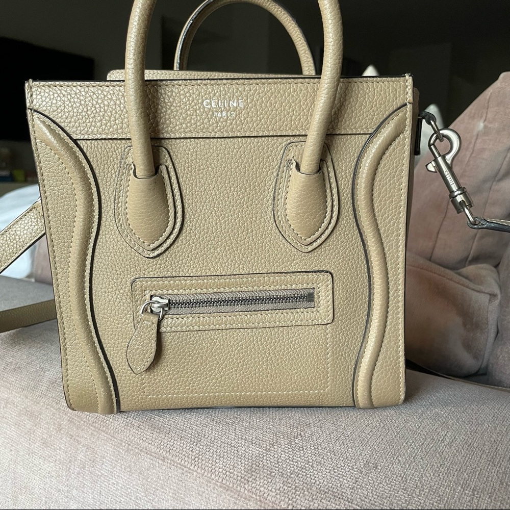 Celine Nano Luggage Bag In Drummed Calfskin Dune - Gem
